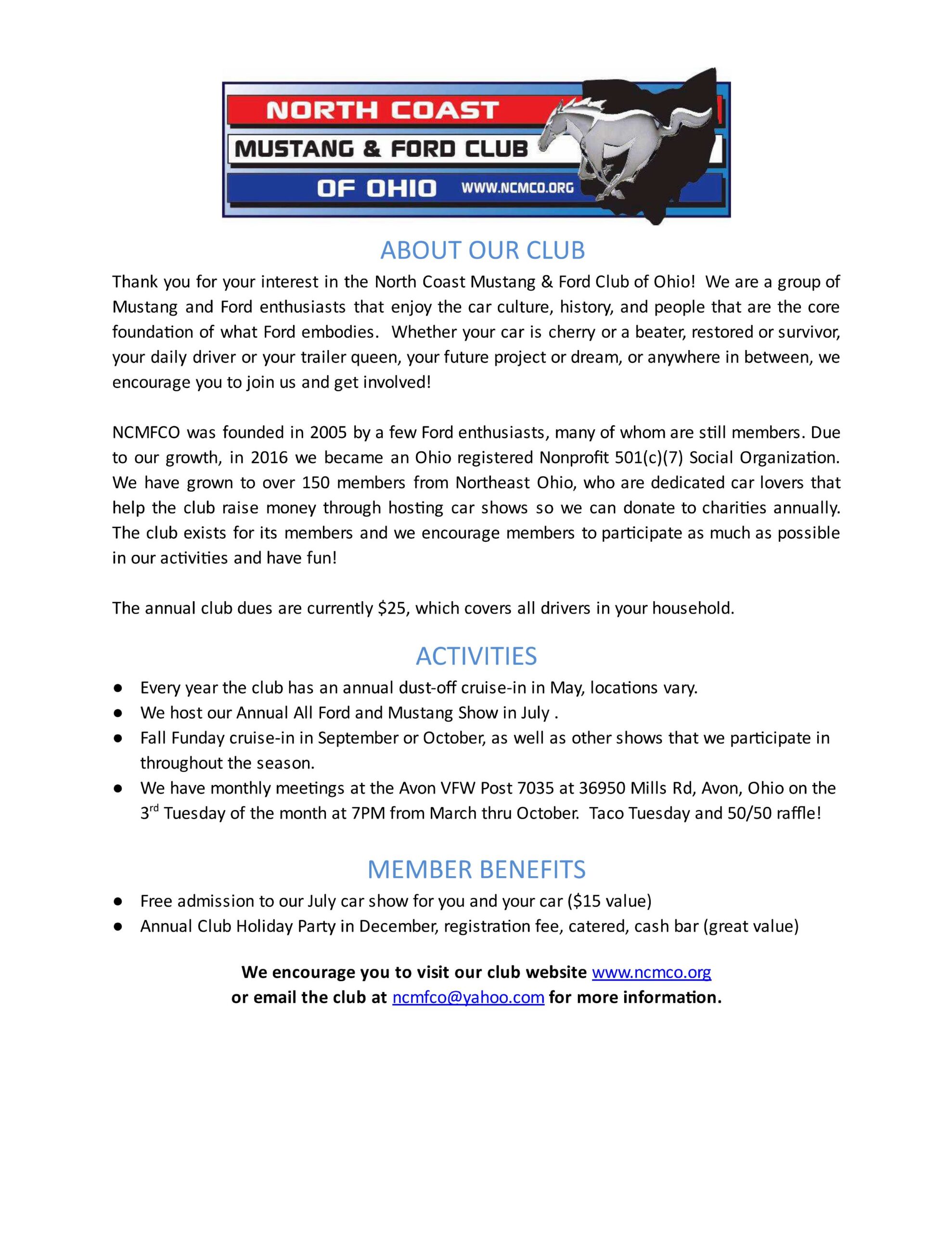 About – North Coast Mustang & Ford Club of Ohio